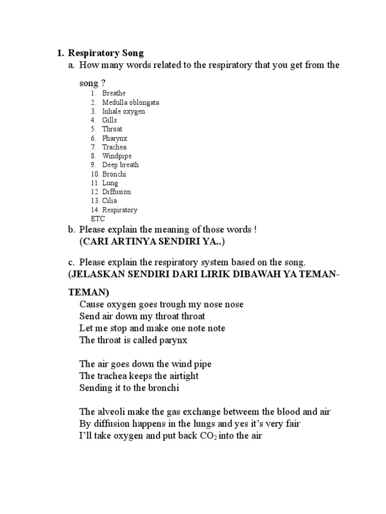 Respiratory System Explained in Song | PDF