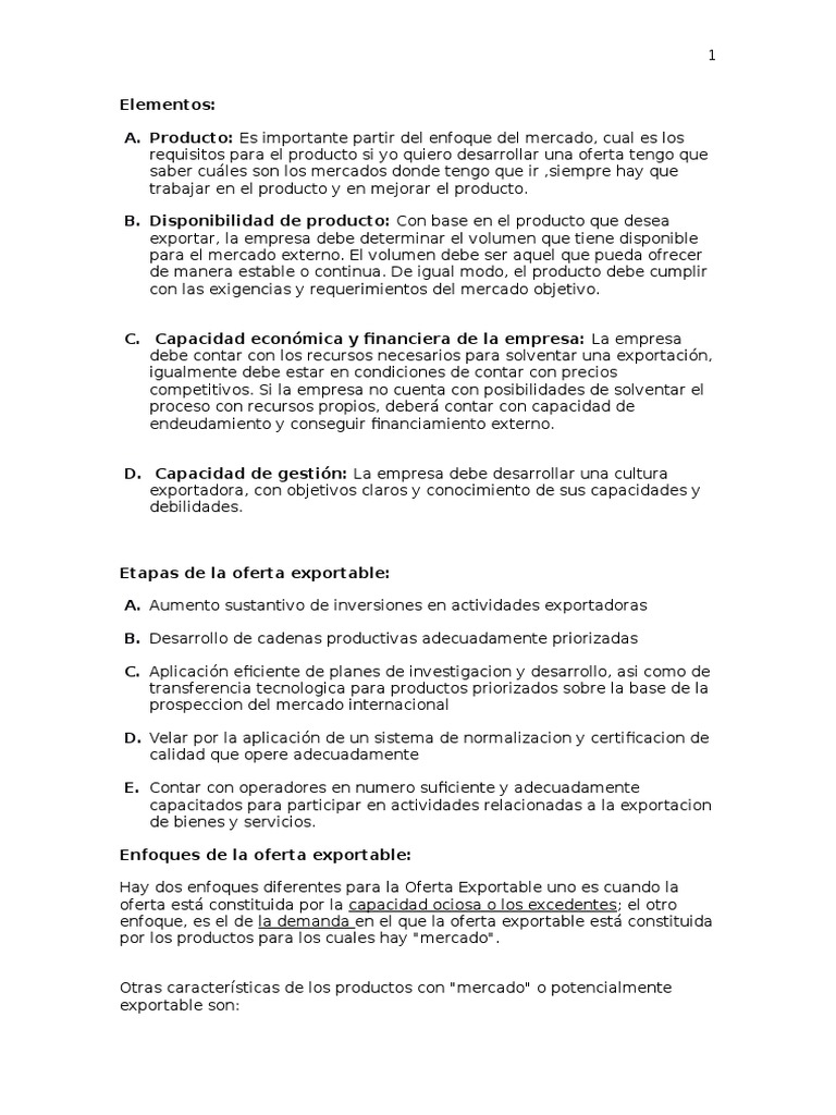 Definición de Oferta Exportable | PDF | Oferta (economía) | Producto ...