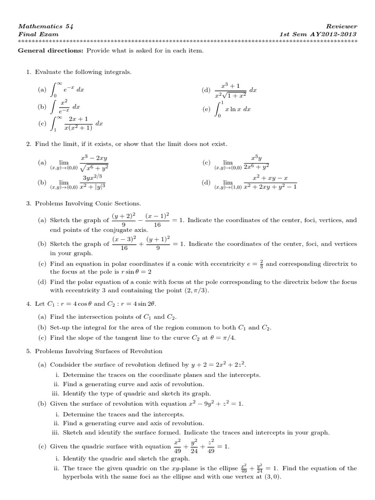 Math 54 Finals Review | PDF | Geometry | Space