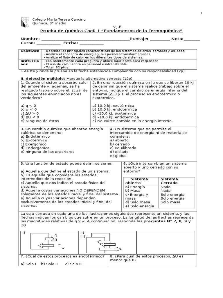 Prueba Termoquimica 3°medio | PDF | Calor | Termodinámica