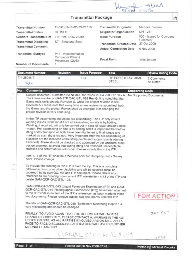 026-Itp For Structural Steel PDF | PDF | Screw | Structural Steel