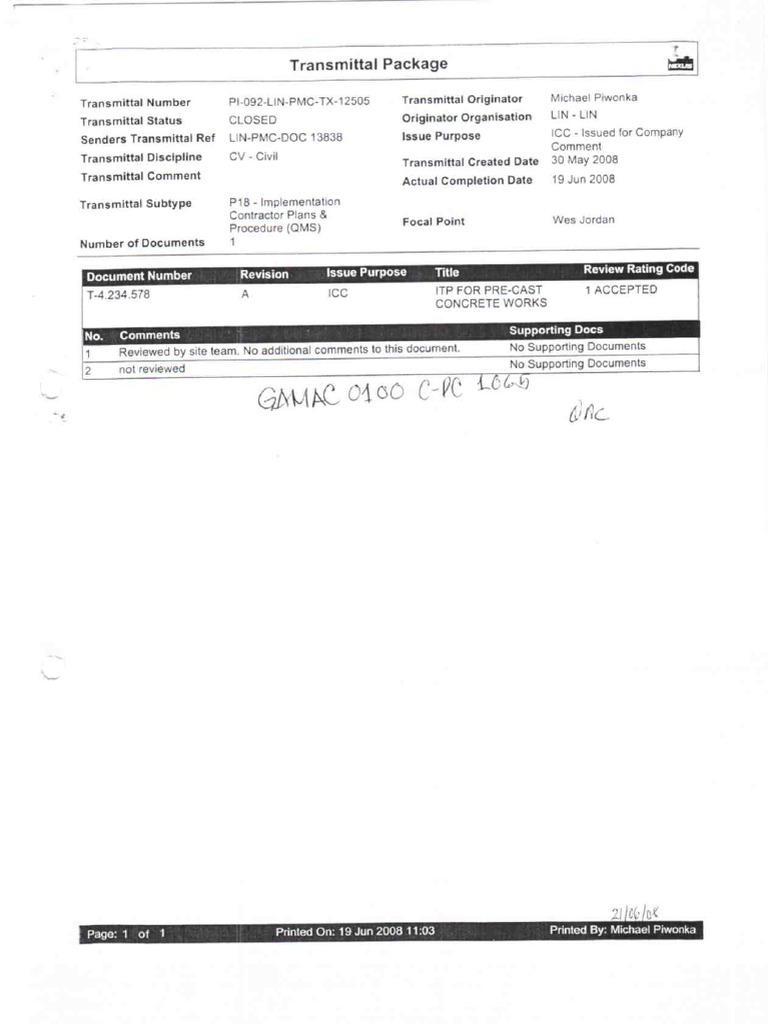027-ITP For Pre - Cast Concrete PDF | PDF | Concrete | Civil Engineering