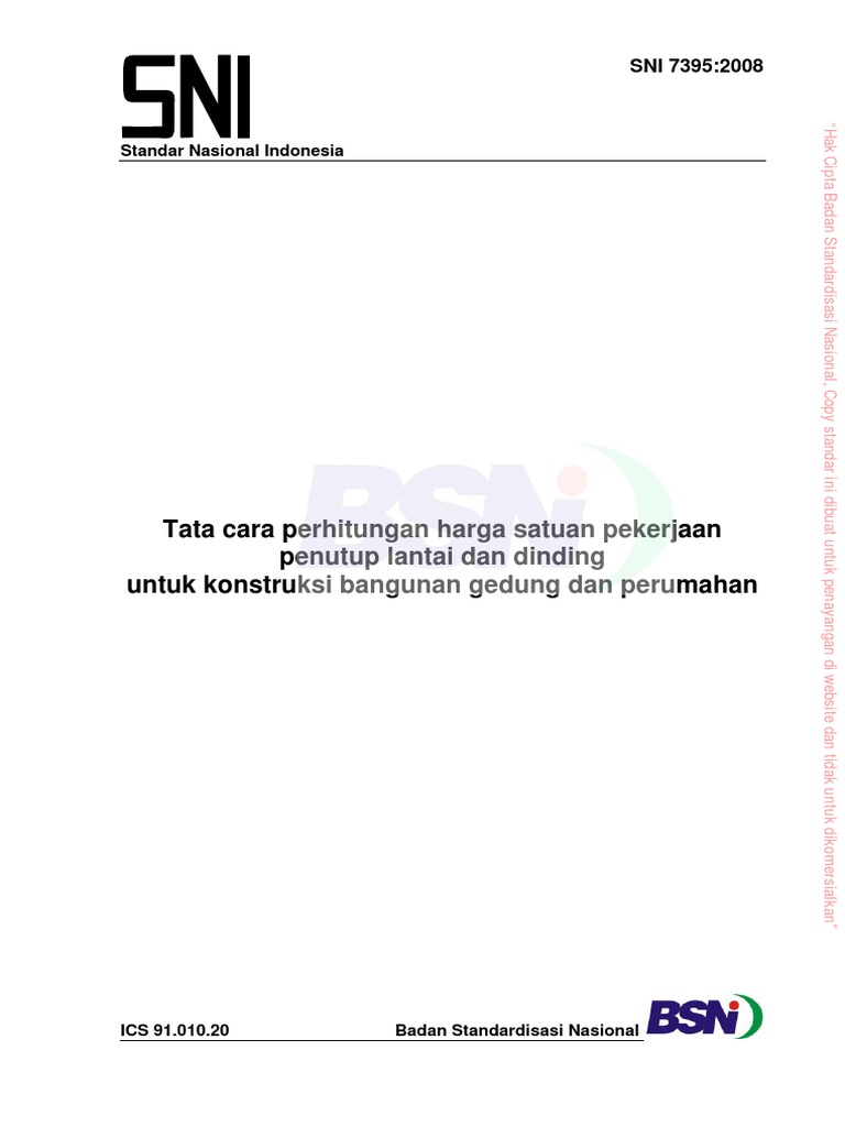 Sni 7395 2008 Analisa Harga Satuan Pekerjaan Penutup Lantai Dan Dinding | PDF