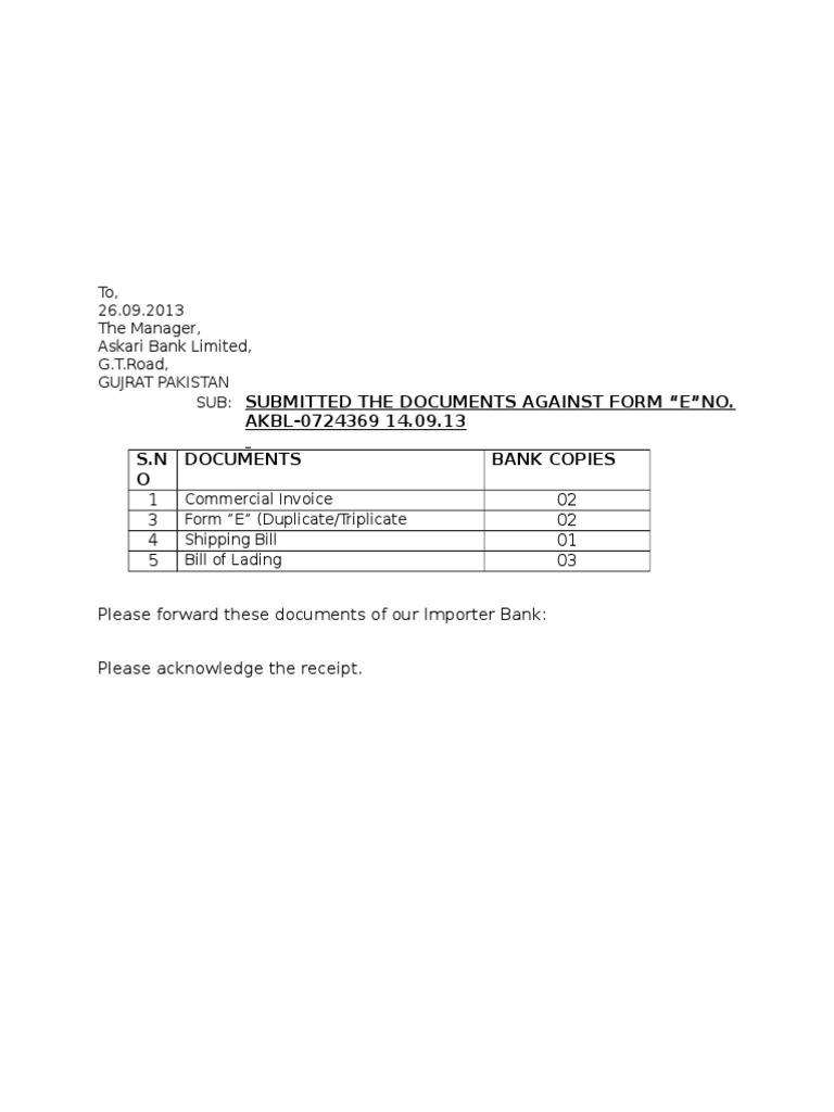 Covering Letter of Bank | PDF | Finance & Money Management