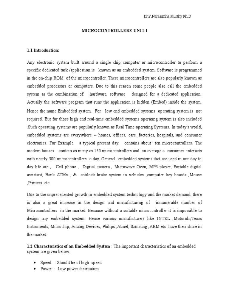 Microcontrollers - UNIT I | PDF | Microcontroller | Embedded System