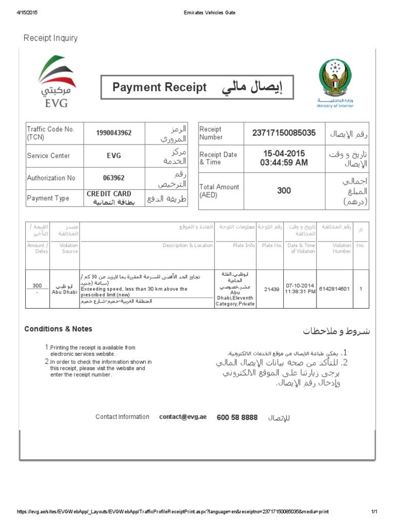 Payment Receipt: Traffic Code No. (TCN) 1990043962 Receipt Number ...