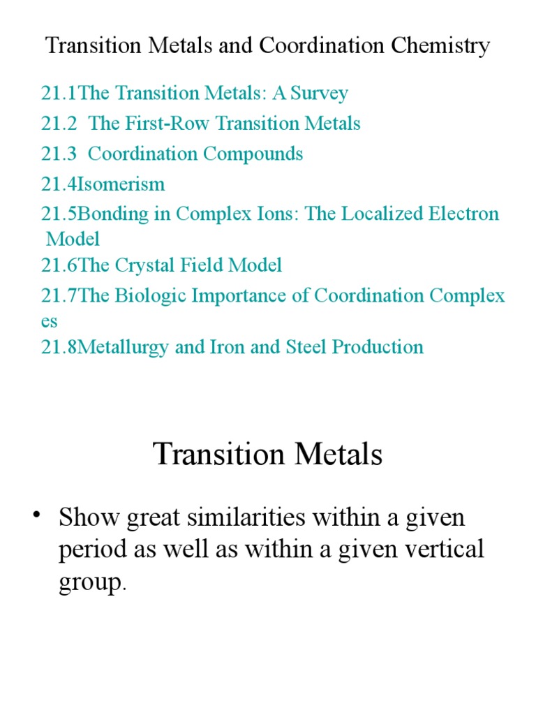 Transition Metals and Coordination Chemistry | PDF | Coordination ...