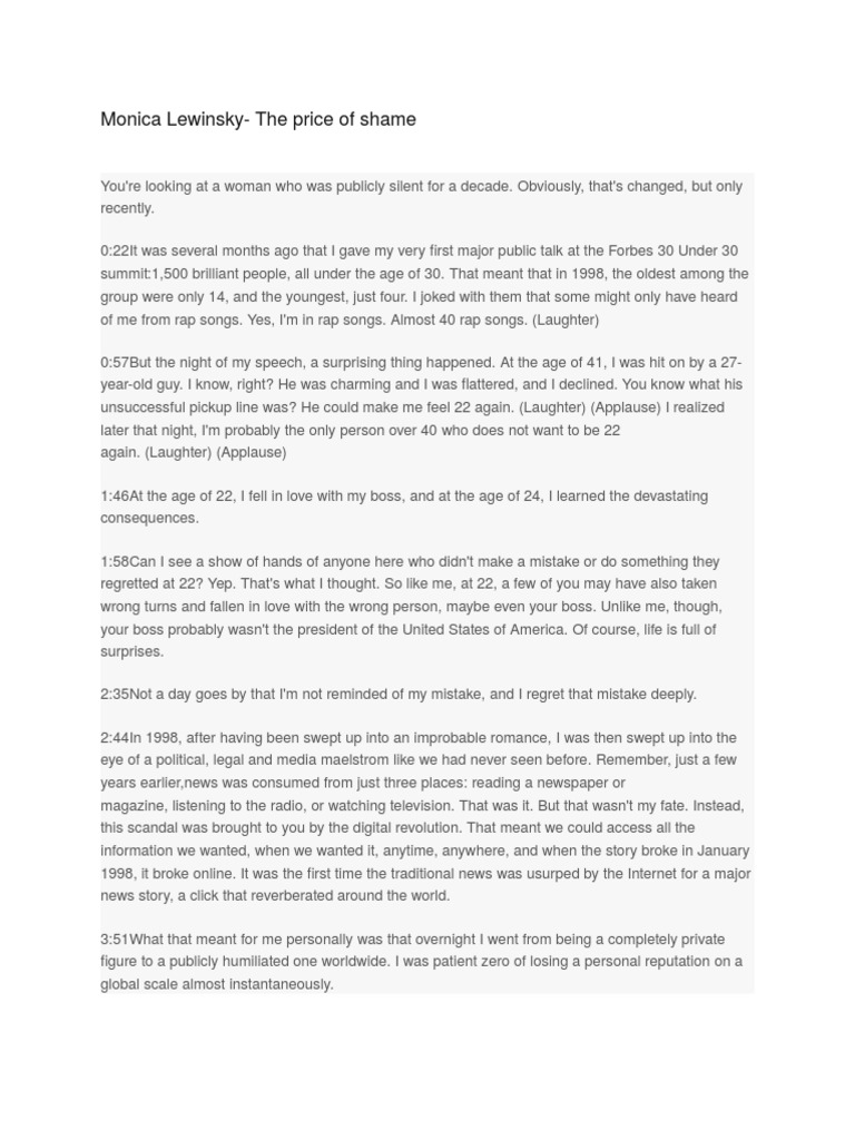 Monica Lewinsky-The Price of Shame | PDF | Psychological Concepts ...