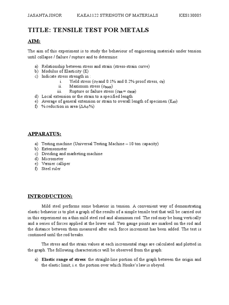 Tensile Test Report - COMPLETE | PDF | Ultimate Tensile Strength ...
