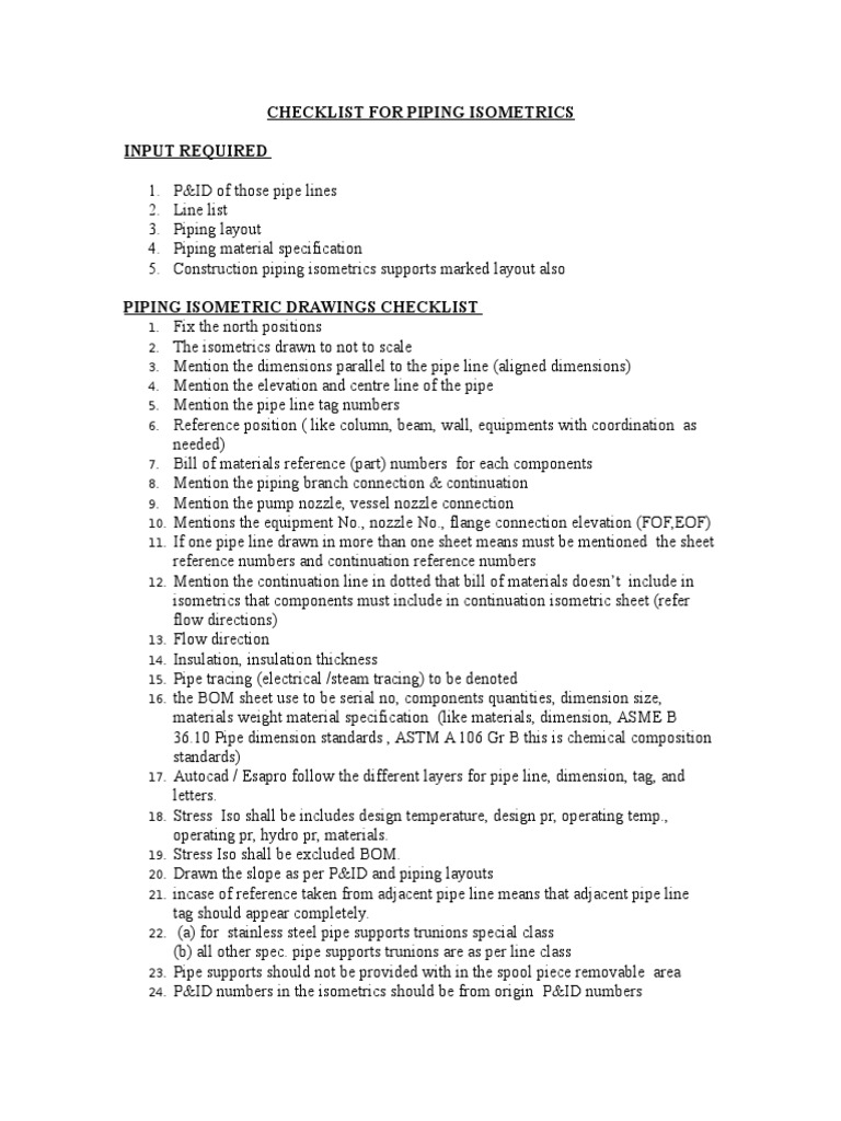 Piping Iso Checklist | PDF | Valve | Pipe (Fluid Conveyance)