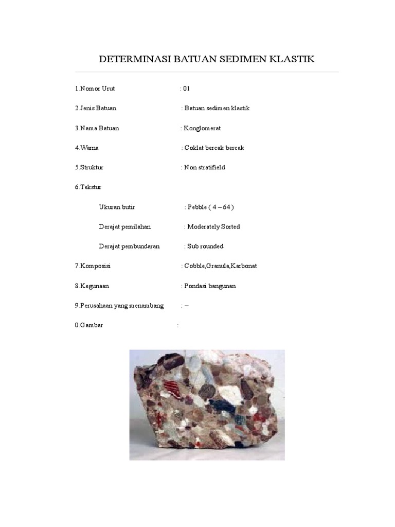 Determinasi Batuan Sedimen Klastik Dan Non | PDF