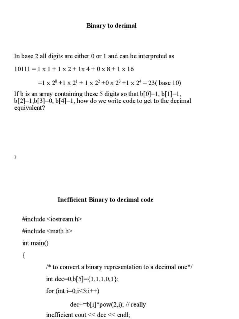 Convert Binary to Decimal in C++ | PDF | Integer (Computer Science ...