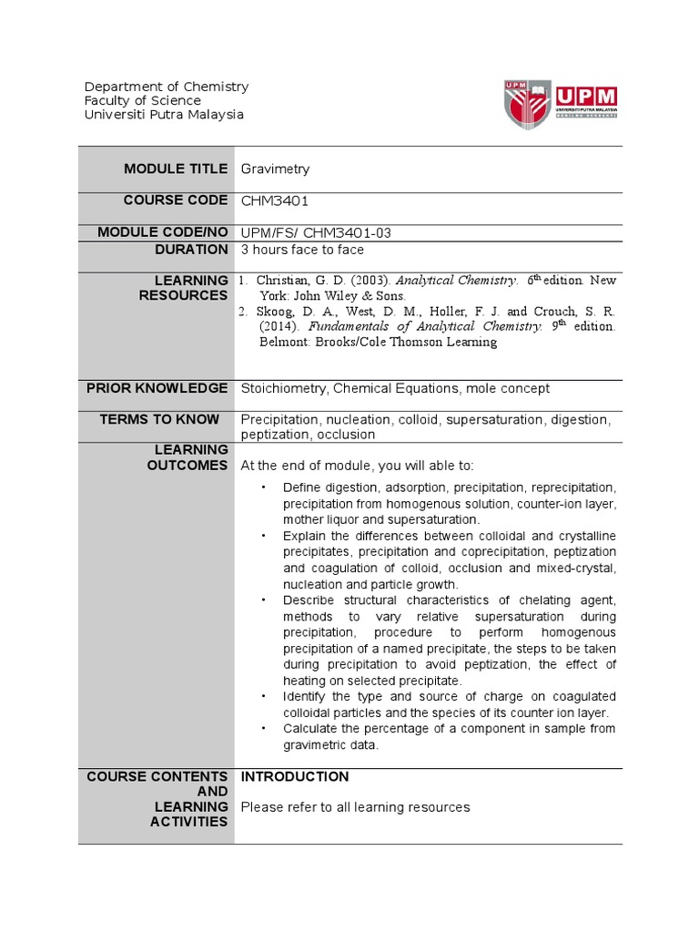 Tutorial+3 Gravimetry | PDF | Precipitation (Chemistry) | Chemical ...
