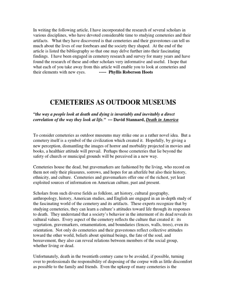 Exploring Cemeteries as Cultural Museums | PDF | Headstone | Cemetery