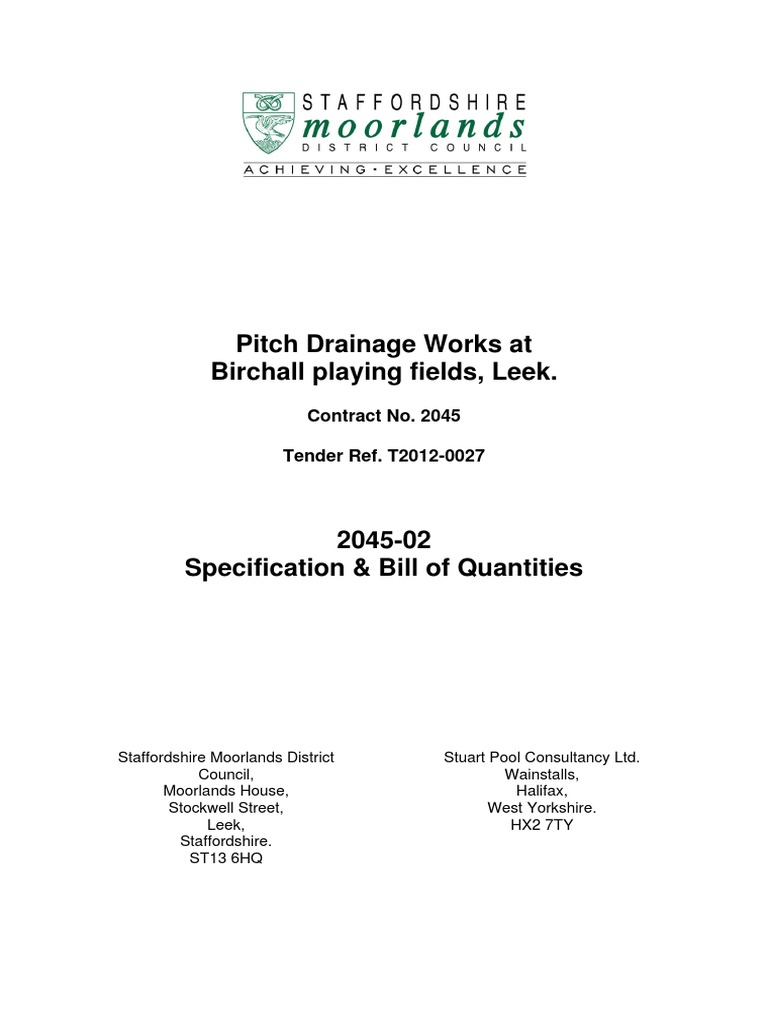 Pitch Drainage Works at Birchall playing fields, Leek | PDF | General ...