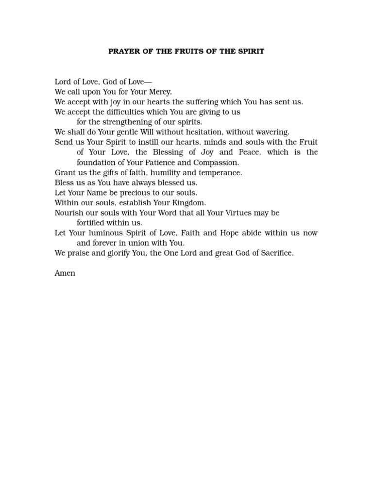 Prayer for the Fruits of the Spirit | PDF