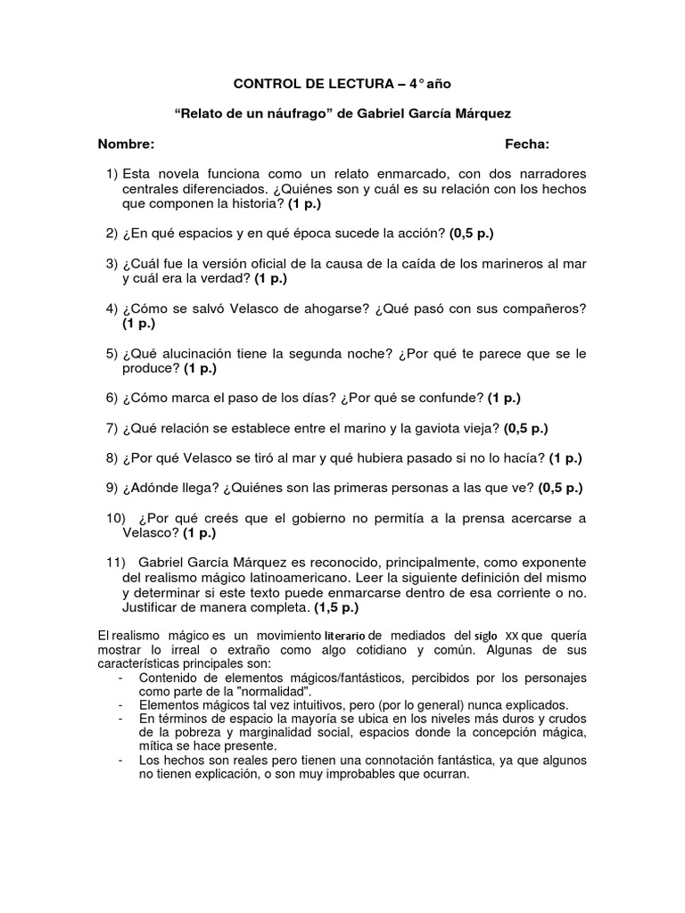 Guía de Estudio: Relato de un Náufrago | PDF