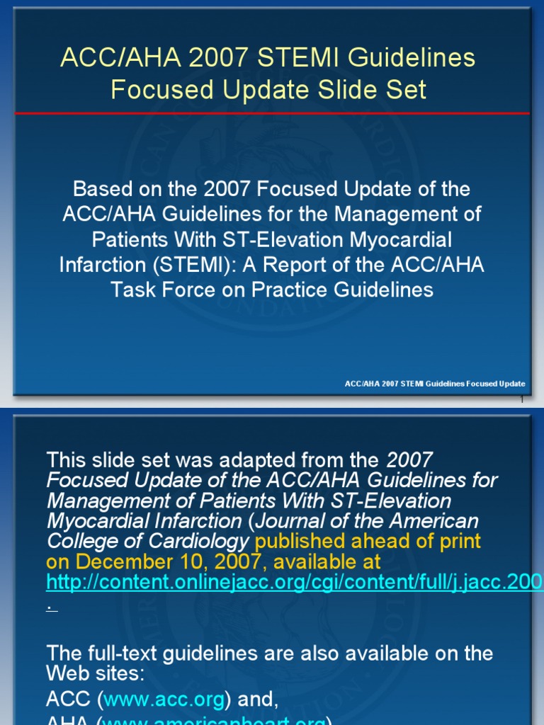 ACC/AHA 2007 STEMI Guidelines Focused Update Slide Set | PDF ...