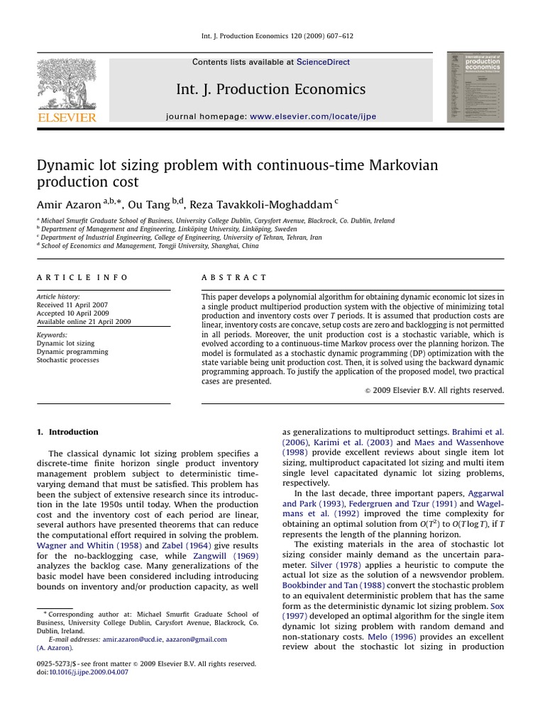 Int. J. Production Economics: Amir Azaron, Ou Tang, Reza Tavakkoli ...