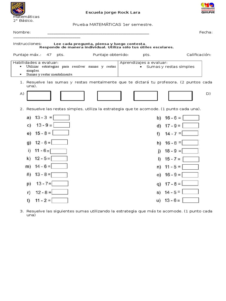 Prueba Sumas y Restas Simples