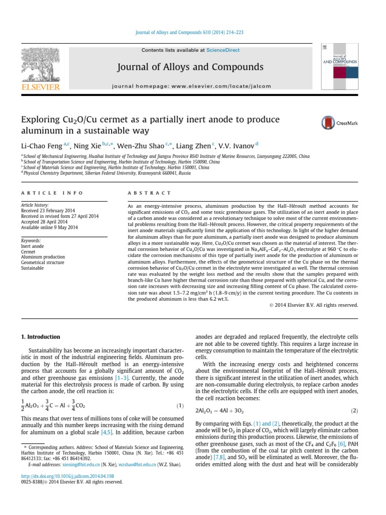 Inert Anode For Al Production | PDF | Aluminium | Corrosion