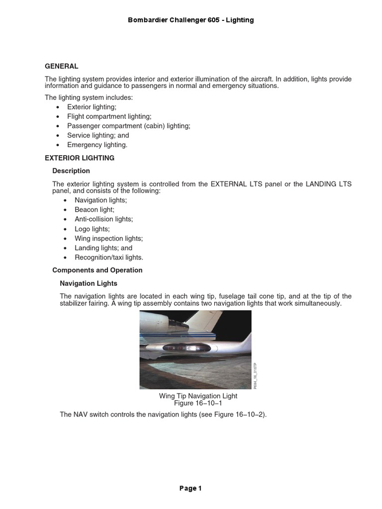 CL605 Lighting PDF | PDF | Landing Gear | Aerospace