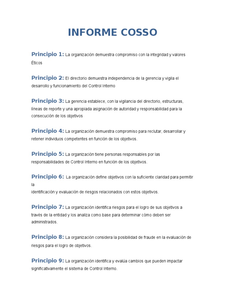 Resumen de Los 17 Principios Del Informe COSO | PDF | Información ...