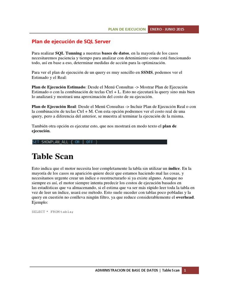 4 Plan de Ejecucion SQL | PDF | SQL | Tabla (base de datos)