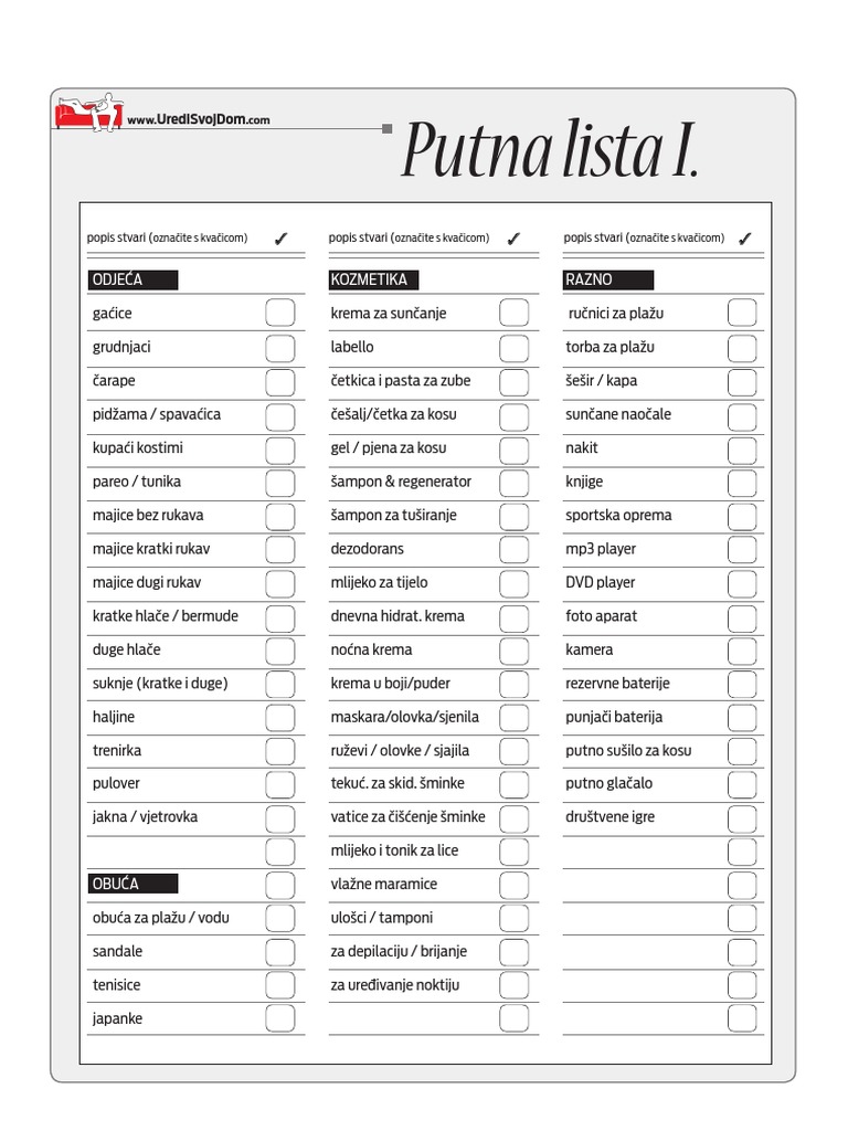 Uredi Svoj Dom - Putna Lista I | PDF
