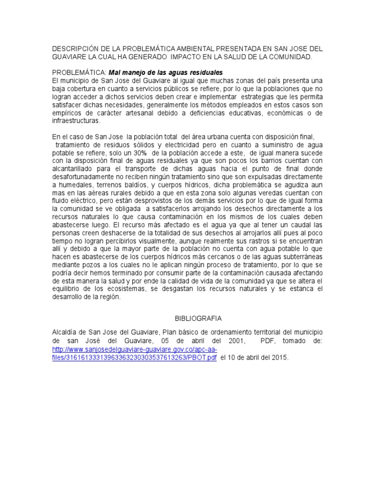 Descripsion de La Problematica Ambiental Presentada en San Jose Del Guaviare - Eliana ...