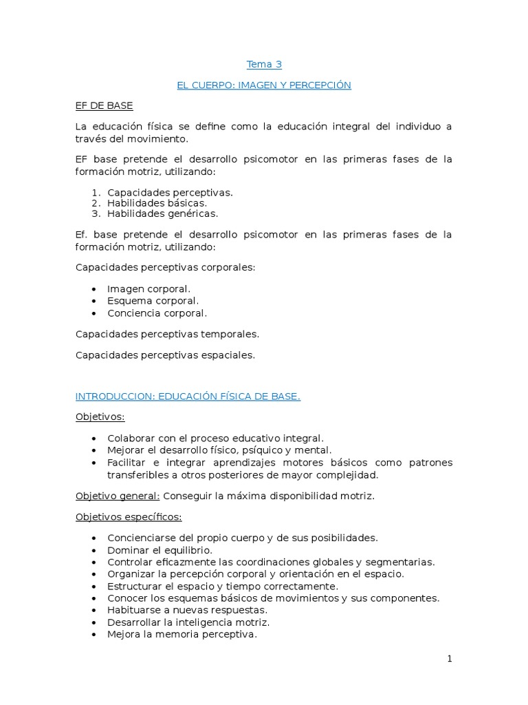 Imagen y Percepción Corporal en EF | PDF | Percepción | Educación Física