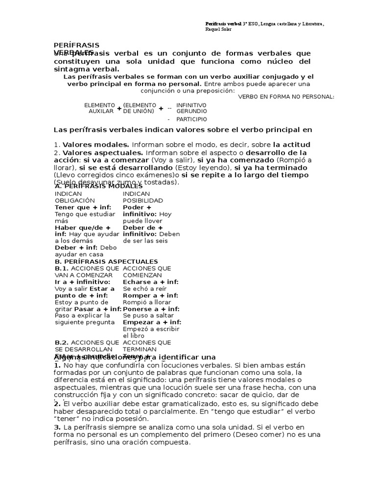 1º Perífrasis Verbales | PDF | Verbo | Morfología