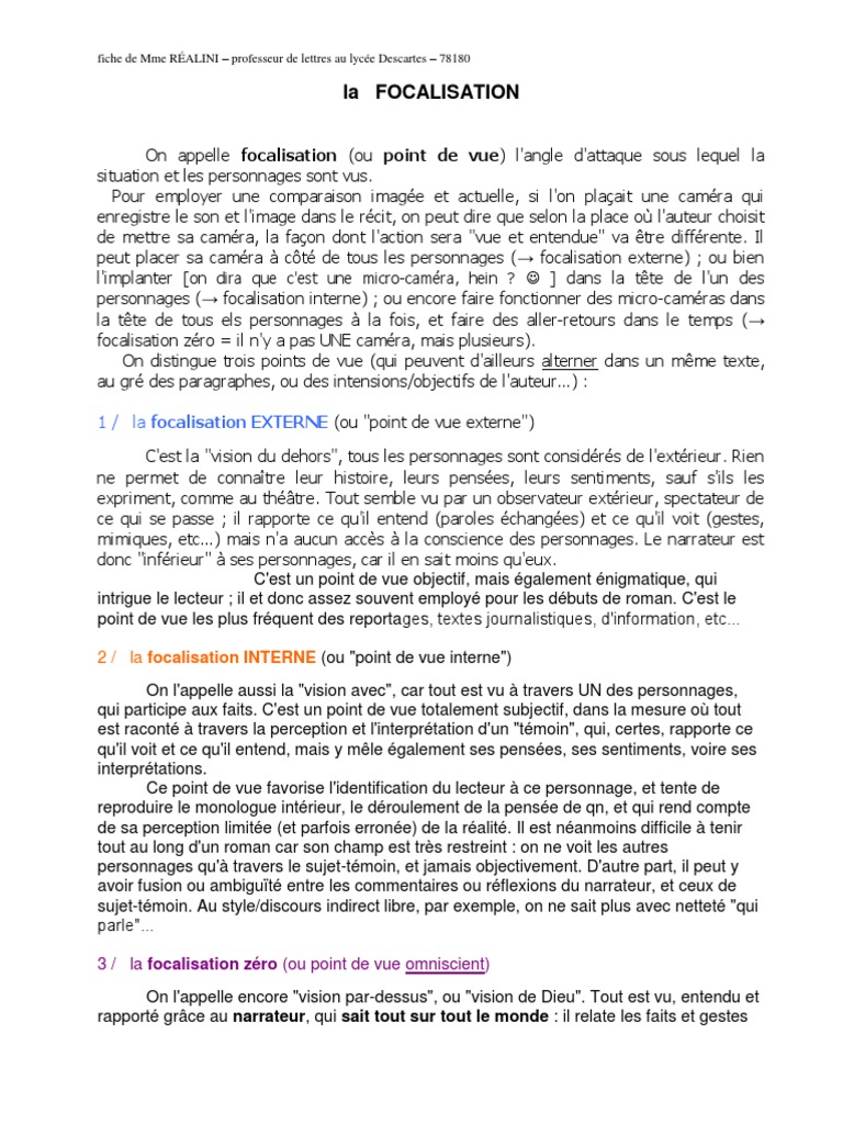33 Focalisation Point de Vue PDF | PDF | Romans | Raison