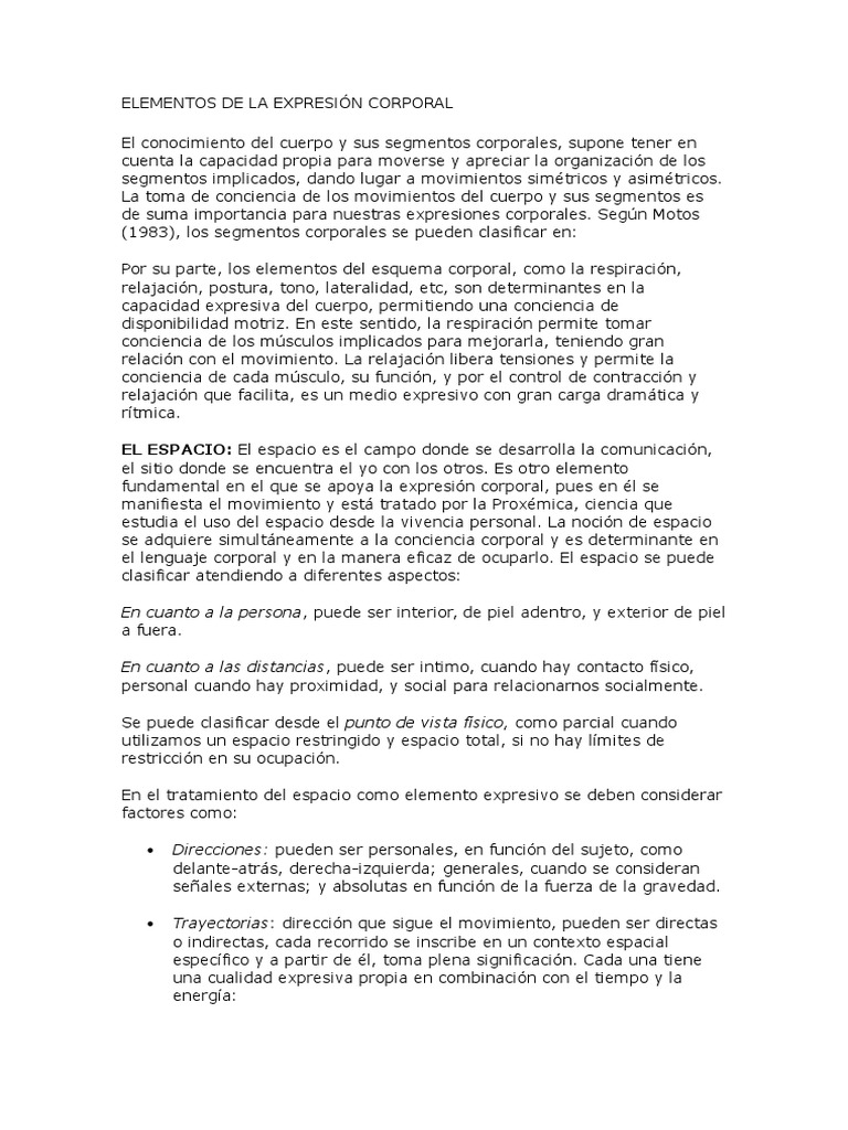 Elementos Clave de la Expresión Corporal | PDF | Comunicación no verbal ...