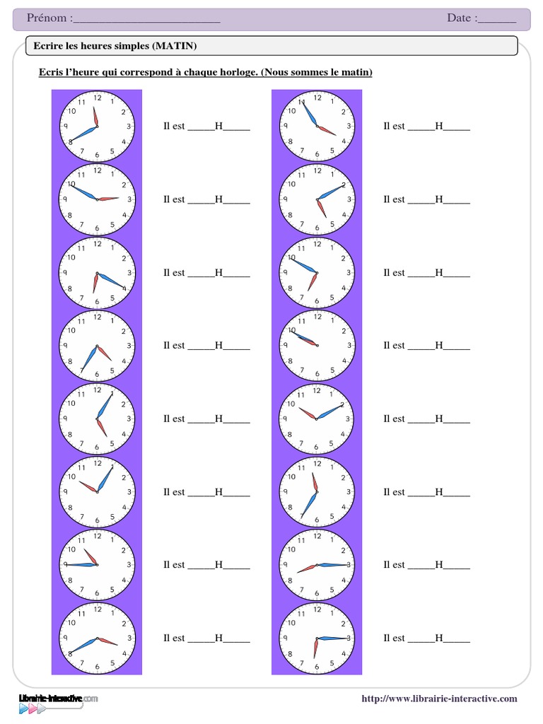 Heures AM et PM à remplir | PDF