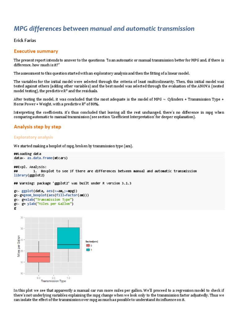 MTCARS Regression Analysis | PDF | Analysis Of Variance | Coefficient ...