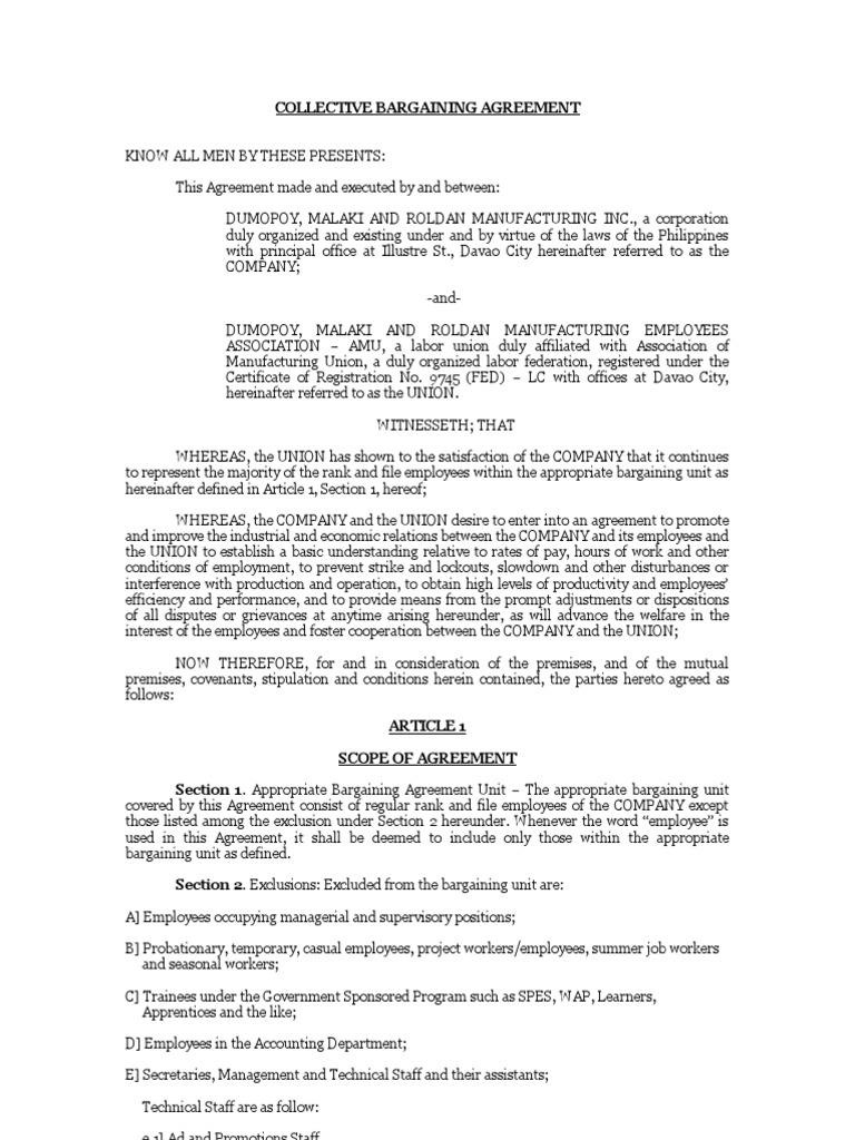 Collective Bargaining Agreement Overview | PDF | Trade Union | Employment