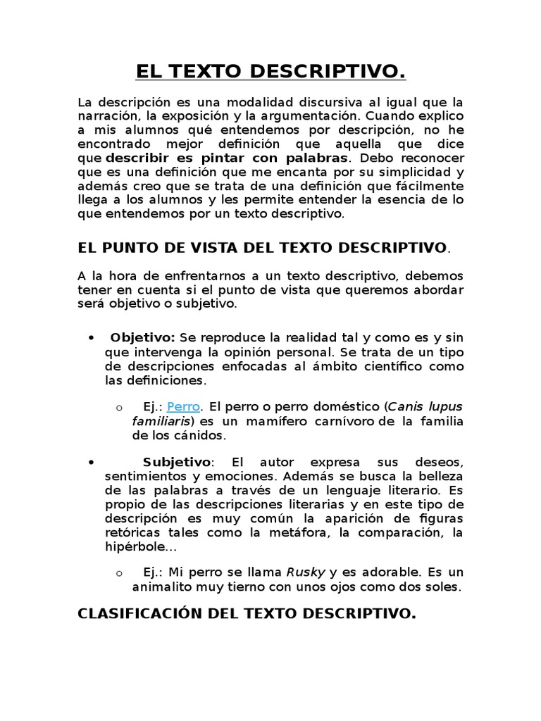 El Texto Descriptivo