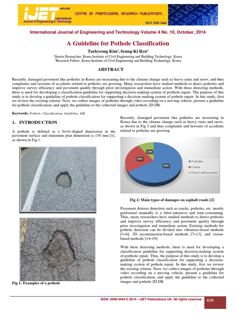 Kim - A Guideline For Pothole Classification | Download Free PDF | Road ...
