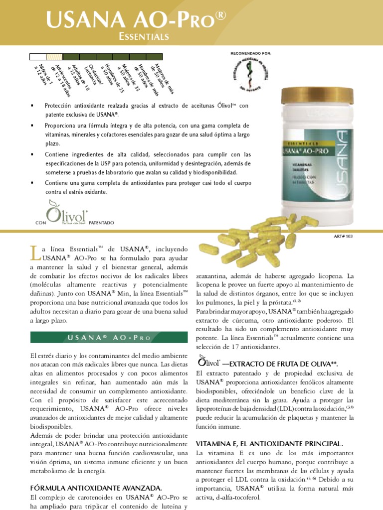 Usana Ao Pro | PDF | Antioxidante | Vitamina a