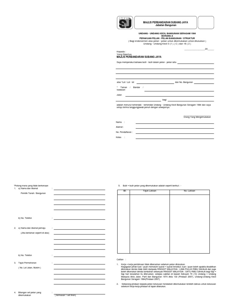 MPSJ Building Plan Borang A | PDF
