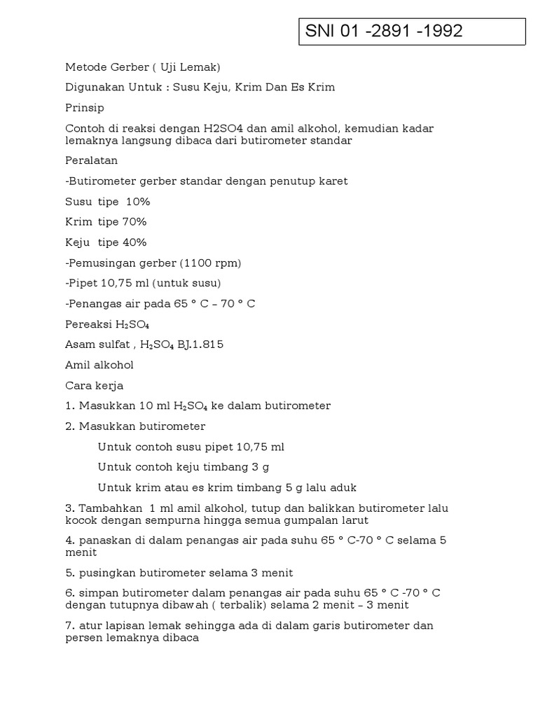 Uji Kadar Lemak Metode Gerber | PDF