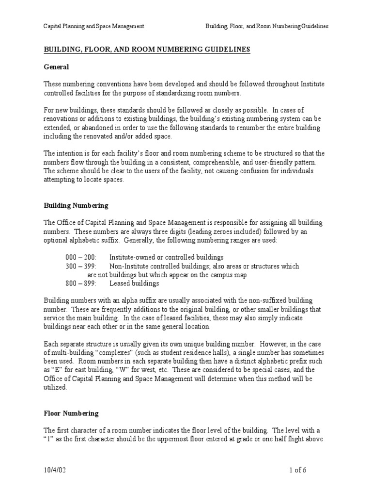 Building, Floor, and Room Numbering Guidelines General | PDF | Building ...