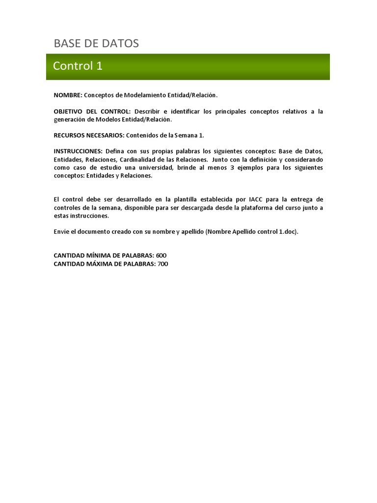 Control 1 Base de Datos Iacc | PDF