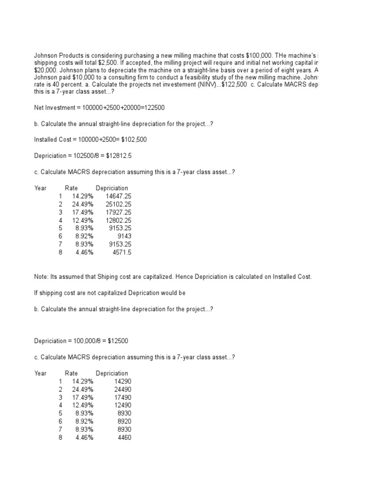Depreciation Analysis for Milling Machine | PDF