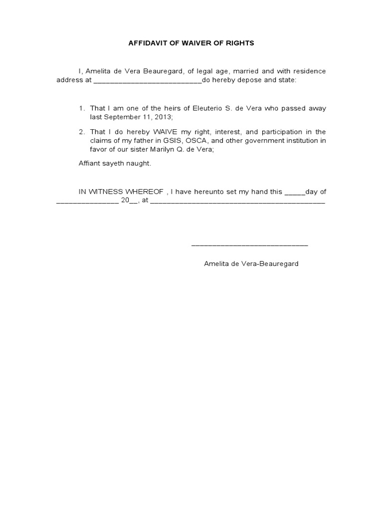 Affidavit of Waiver of Rights | PDF | Law