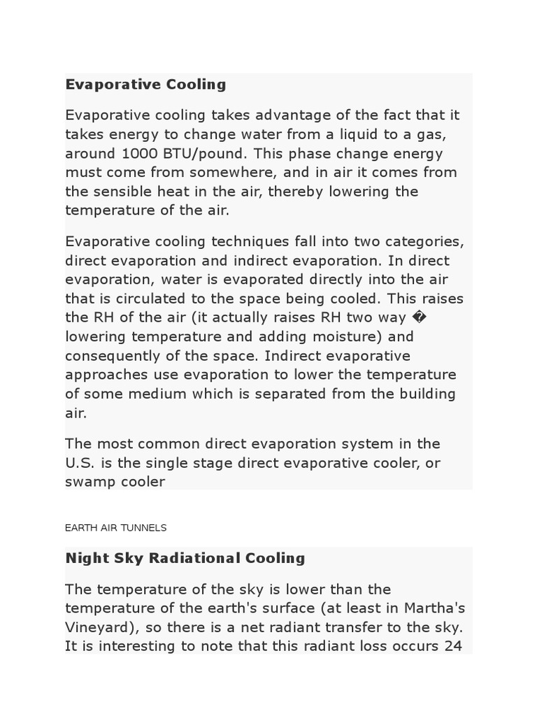 Evaporative Cooling: Earth Air Tunnels | PDF | Solar Energy | Air ...