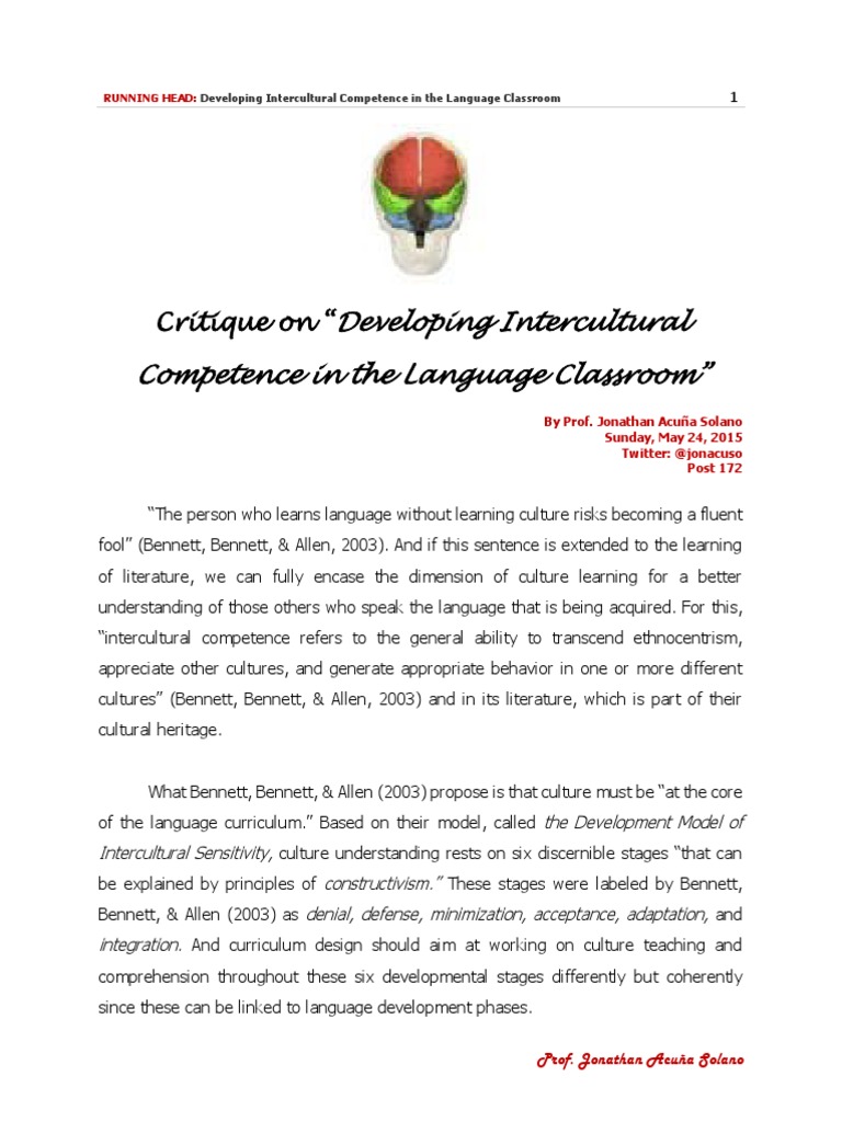 Developing Intercultural Competence in The Language Classroom | PDF ...