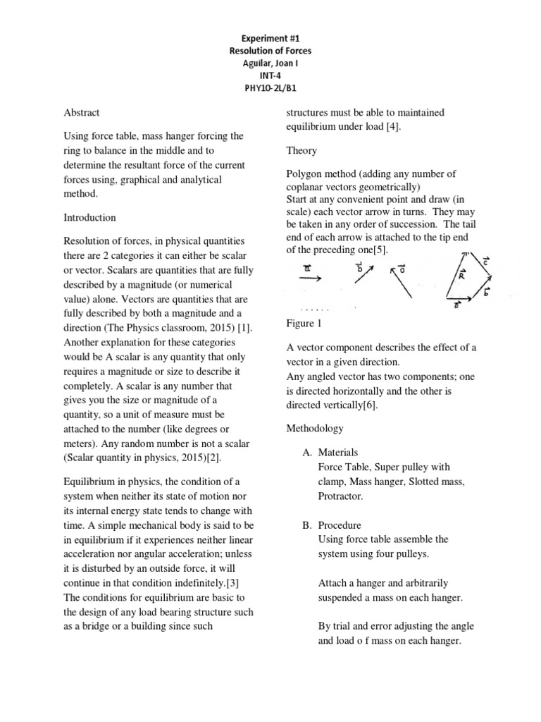 Aguilar, Joan I INT-4 PHY10-2L/B1: Experiment #1 Resolution of Forces | PDF | Quantity ...
