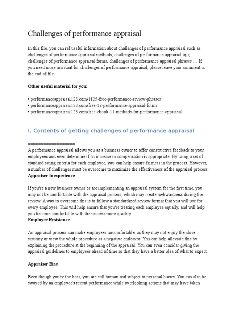 Challenges of Performance Appraisal | Download Free PDF | Performance ...